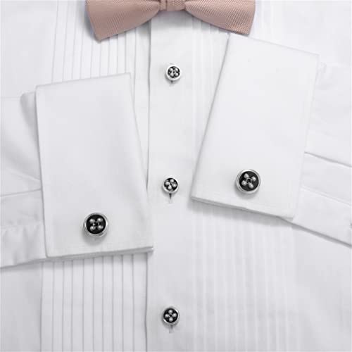 DGWLNFDMS Men's Round Cufflinks and Studs Black Enamel Pearl Cufflinks Set Wedding Gift Shirt Cufflinks Set (Color : A, Size : Same Size)