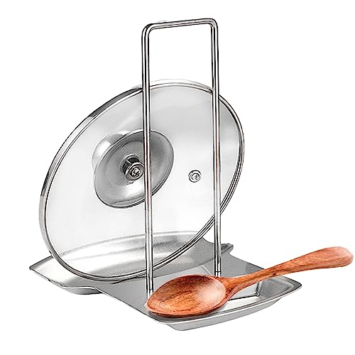 Stainless Steel Spoon Rest with Lid Holder or, Pan Pot Cover Lid Rack, Heat-Resistant, Stainless Steel Home Kitchen Utensils HoldersSpoon and Lid Rest, Pot Lid Organizer, Kitchen Counter Dec