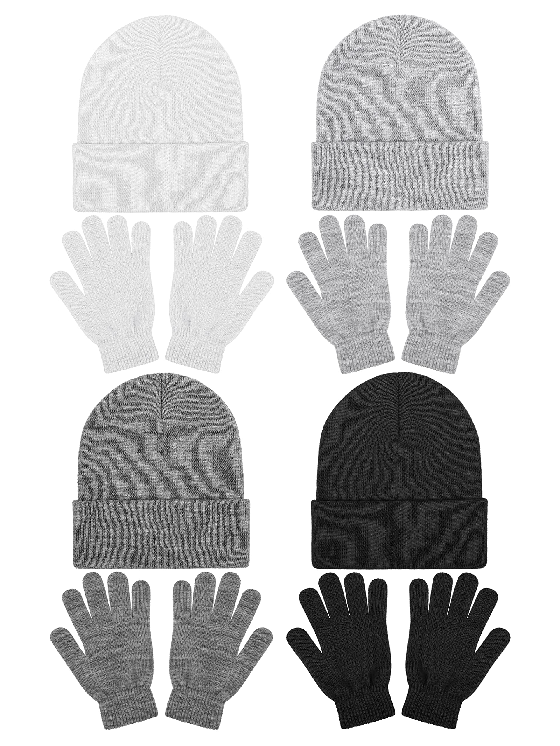 Cooraby 8 Pack Winter Knitted Cuff Beanies Magic Gloves Set Acrylic Warm Skull Cap Cuff Hat Classic Gloves for Men or Women
