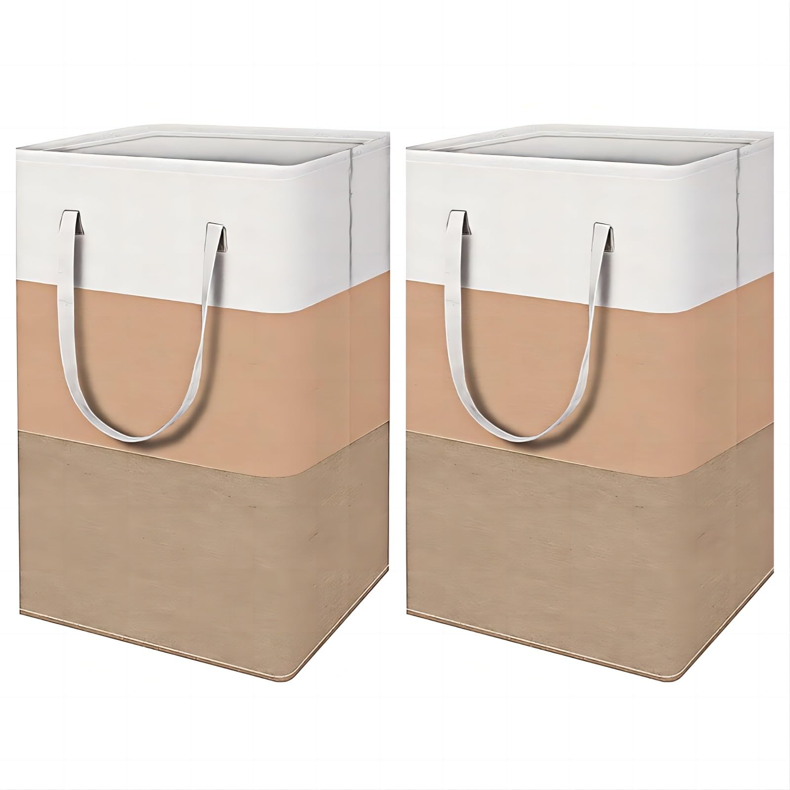 Ganliving: Two Large 75-Litre Freestanding Laundry Baskets, Collapsible with Portable Handles, Water-Resistant High Hamper for The Laundry Dormitory Bedroom Bathroom. (ORANGE WHITE)