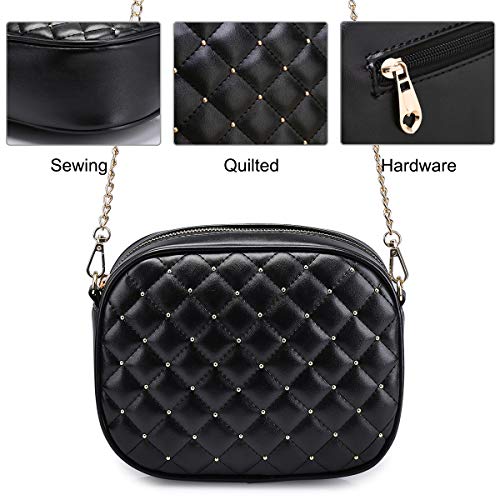 Newshows Small Quilted Crossbody Bags for Women Trendy Cross Body Purse with Metal Chain Strap, Gift Idea, PU Leather