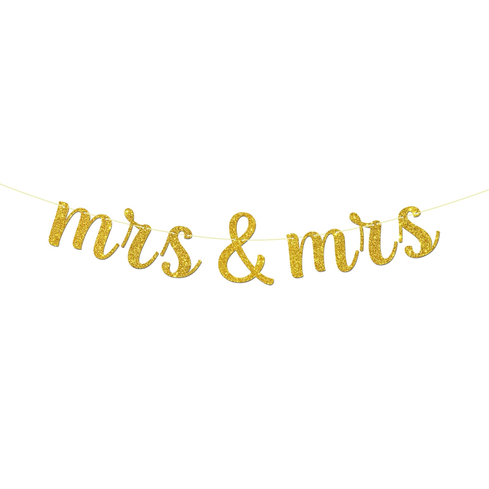 Maicaiffe Mrs & Mrs Banner, Female's Bridal Lesbian Party Bunting Decor, LGBT Wedding Party Decoration Supplies, Gold Glitter