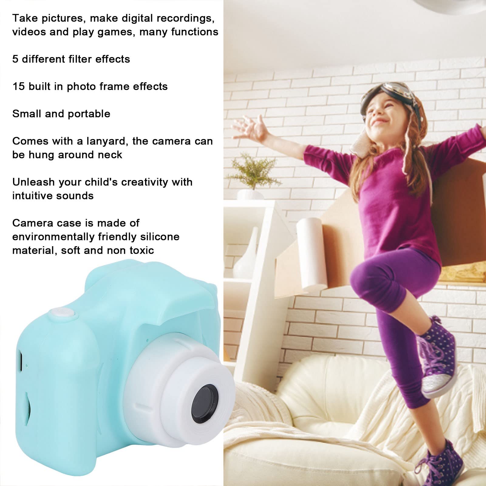 Children Digital Camera 2.0 inch IPS Screen Children Toy Plastic Camera X2 Children Digital Camera Rechargeable Boys and Girls Internal Battery