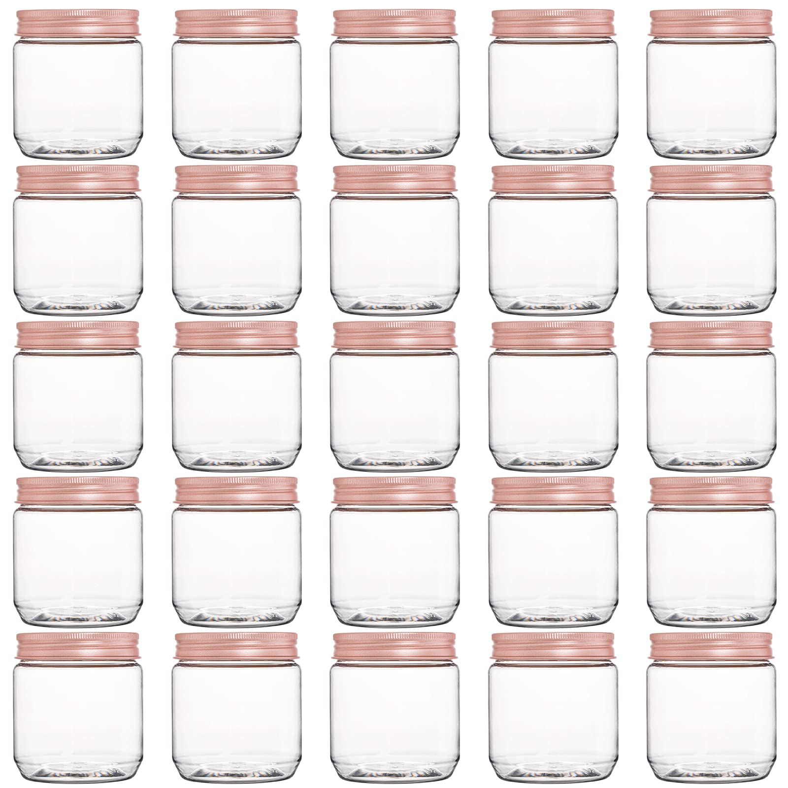 Fasmov 25 Pack 8 Ounce Clear Plastic Jars Containers with Rose Gold Lids, Round Empty Plastic Slime Storage Containers for Kitchen & Household Storage - BPA Free