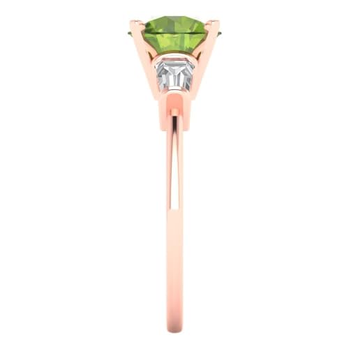 Clara Pucci 2.0 ct Round Baguette Cut 3 stone Solitaire Natural Peridot Engagement Promise Anniversary Bridal Ring 18K Rose Gold 4.75