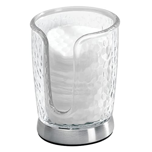 mDesign Plastic/Steel Compact Small Disposable Paper Cup Dispenser Storage Holder for Rinsing Cups on Bathroom Vanity Countertops - Rain Collection - Clear/Brushed