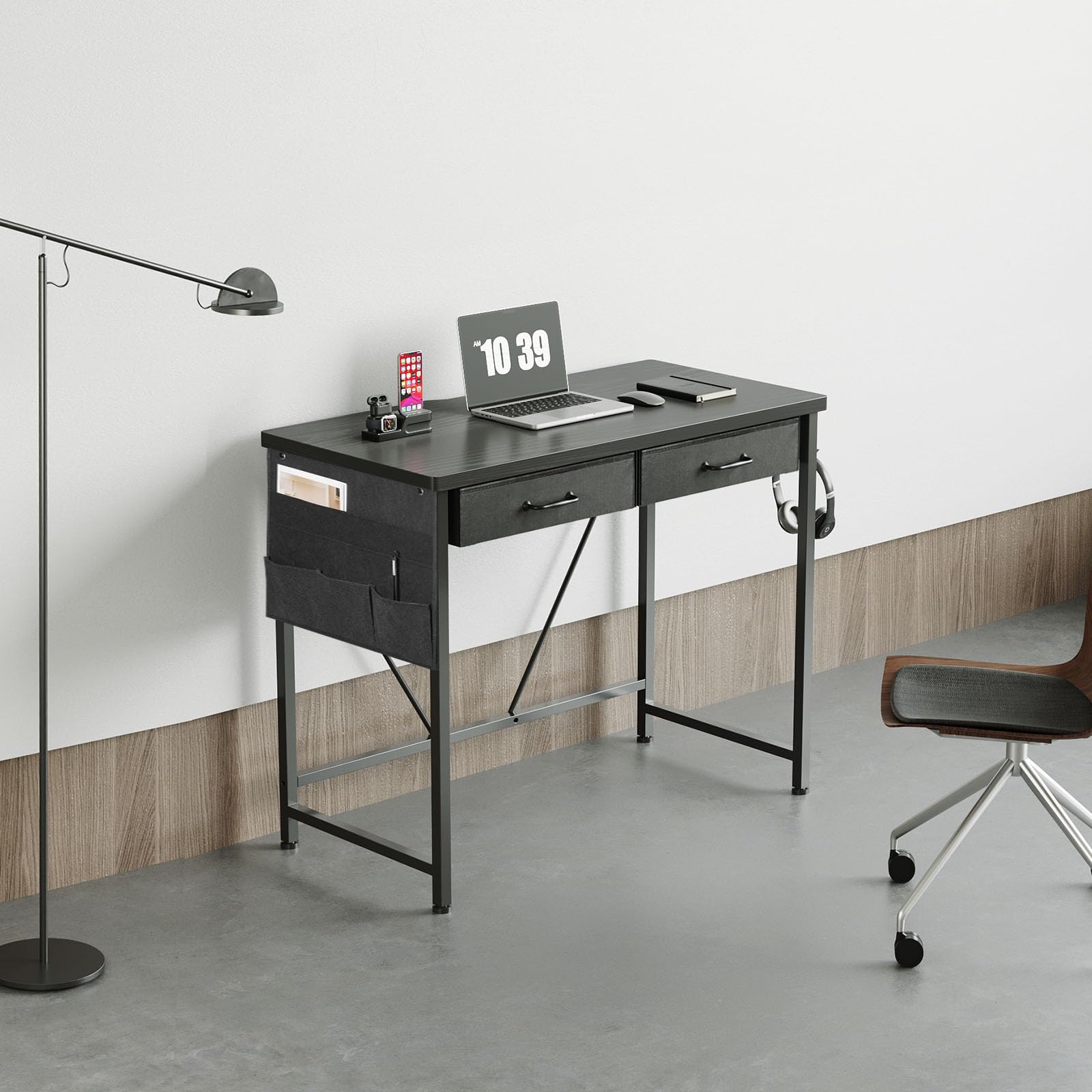 Maihail Maihail Small Desk with Drawers, 31.5 inch Small Computer Desk with Drawers, Writing Desk for Small Spaces, Small Office Desk with Metal Frame, Black