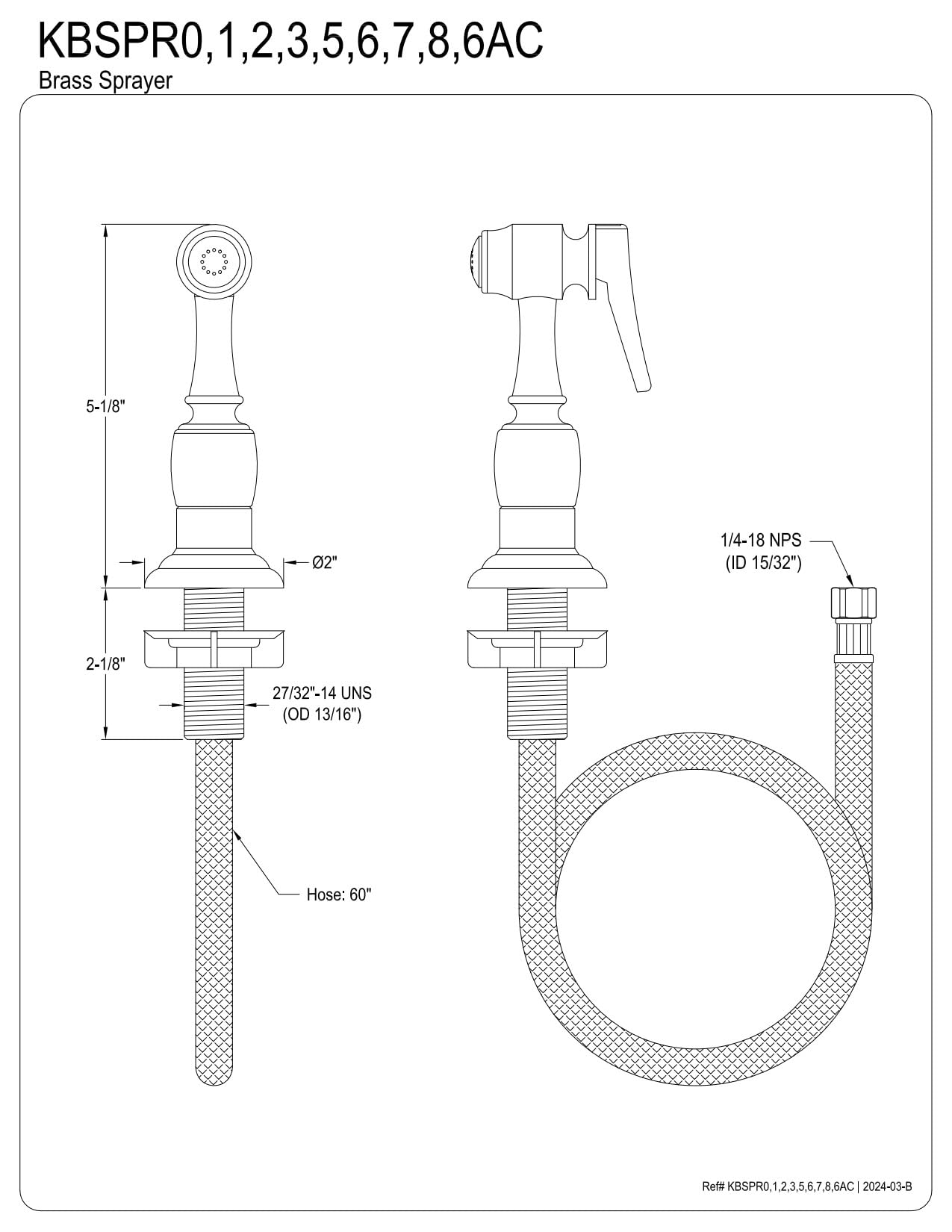 KINGSTON BRASS KBSPR6 Made to Match Kitchen Faucet Side Sprayer, Polished Nickel