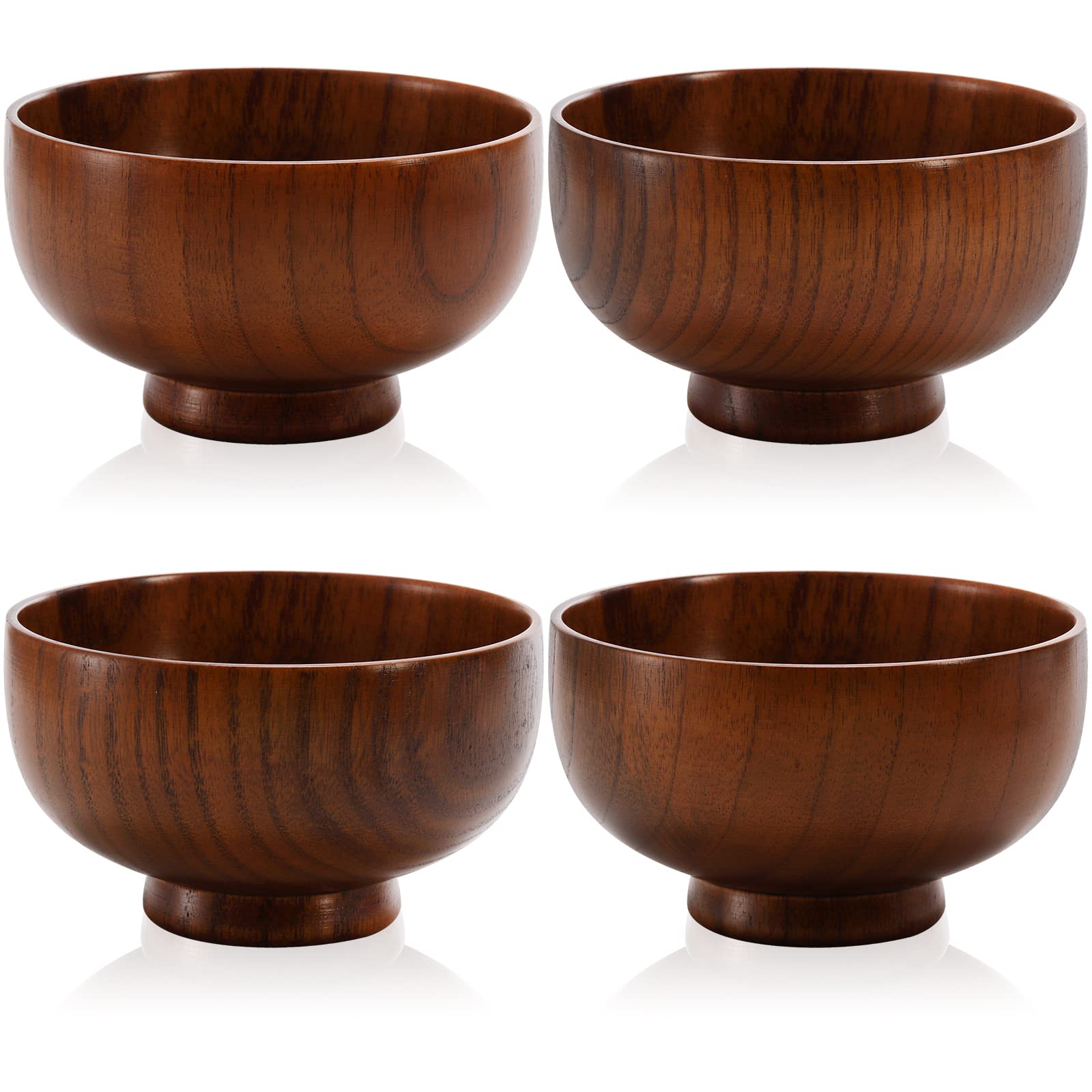 Fasmov Handmade Wood Bowl, 4 Pack Jujube Wooden Salad Bowl Set, Wood Bowl Serving Tableware for Rice, Soup, Dip, Coffee, Tea, Decoration