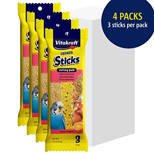 Vitakraft Crunch Sticks Parakeet Treat - Honey, Egg, and Apple- Pet Bird Treat Toy - Multi Variety Pack of 12 Sticksā¦