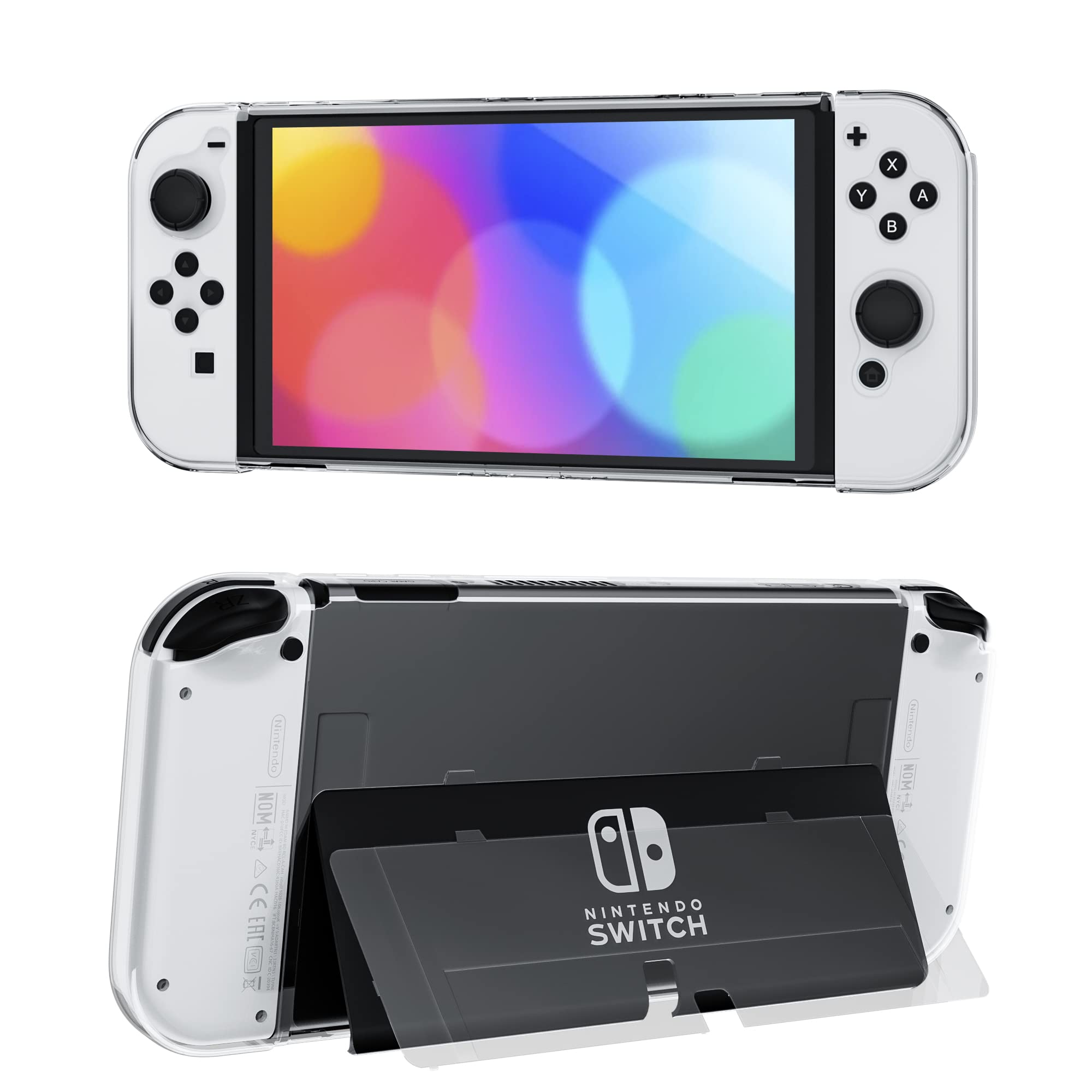 Detachable Case Cover for Nintendo Switch OLED 2021, FANPL Hard PC Protective Case Compatible with Switch OLED Console & Joy Con, Clear Cover with Removable Back Plate of Switch OLED Bracket