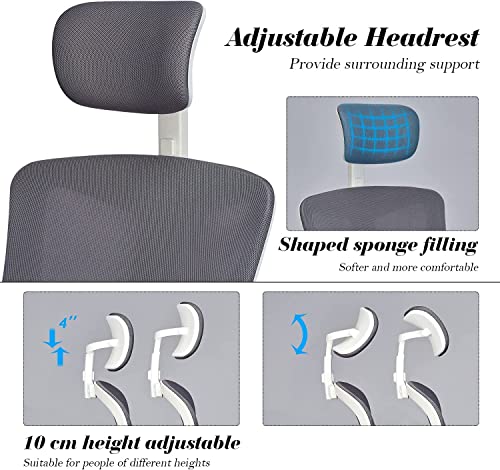 Moppson Ergonomic Office Chair, High Back Desk Chair,360-Degree Swivel,Adjustable Height with Flip-Up Arms,Tilt Function,Cushion for Lumbar Support Office Chair (White)