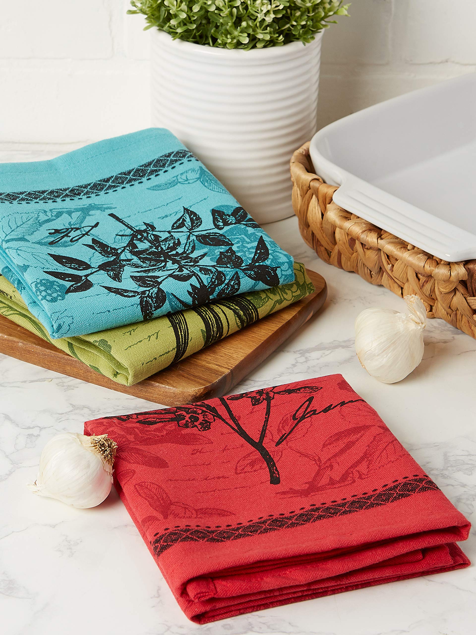 DII Botanical Print Tabletop Collection, Dishtowels, 18x28, Botanical Flowers 3 Piece