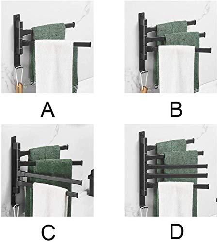 qiuqiu Wall Mounted Swing Towel Bar,Black Stainless Steel Bath Towel Rod Arm, Bathroom Kitchen Swivel Towel Rack Hanger Holder Organizer, Folding Space Savers Towel Rail-4 Bar