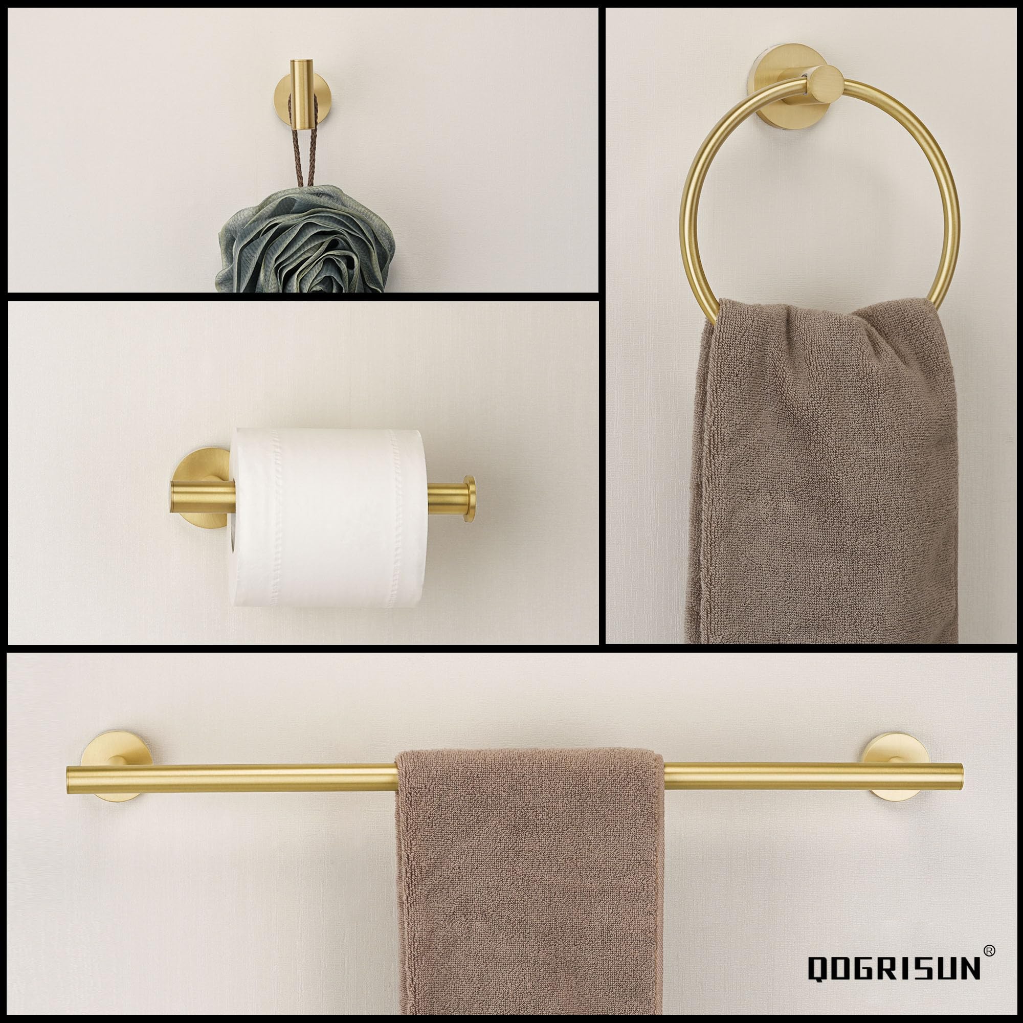 QOGRISUN Brass Towel Hook for Bathroom, Gold Coat Hook Door Hanger Towel Robe Hook Heavy Duty,Modern Brass Bathroom Accessories Wall Mounted, 1 Pack Brushed Brass