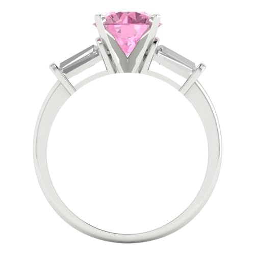 Clara Pucci 2.0 ct Round Cut 3 stone Solitaire Pink Simulated Diamond Engagement Promise Anniversary Bridal Ring 18K White Gold 4.5