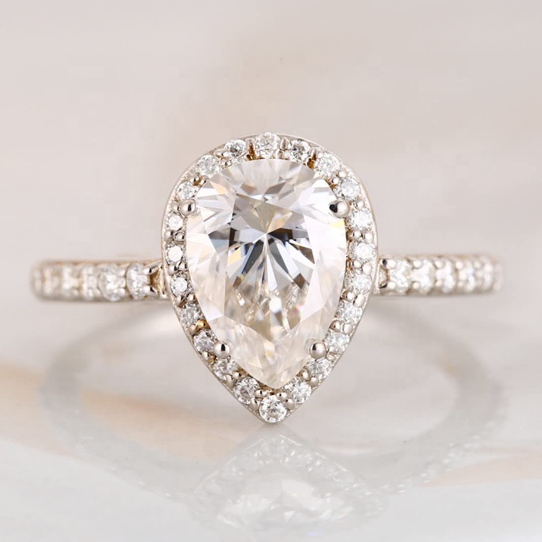 Diamond Jewelry Pear Shape Center Moissanite G-H Color 0.50CT 6MM Wedding Engagement Sterling Silver Ring With Accents For Women (6)