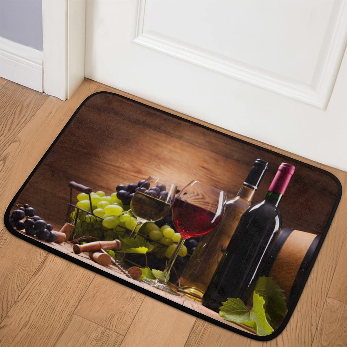 DJYQBFA Glasses of Red and White Wine Floor Mats Kitchen Durable Floor Mat Soft Quick Absorbent Grapes Wooden Area Rug for Home Office Sink Laundry 16 x 24 Inches