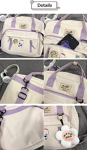 MUSICARD Girls Kawaii Backpack with Cute Pins and Pendant, Japanese Schoolbag Aesthetic Rucksack with Accessories for Teens