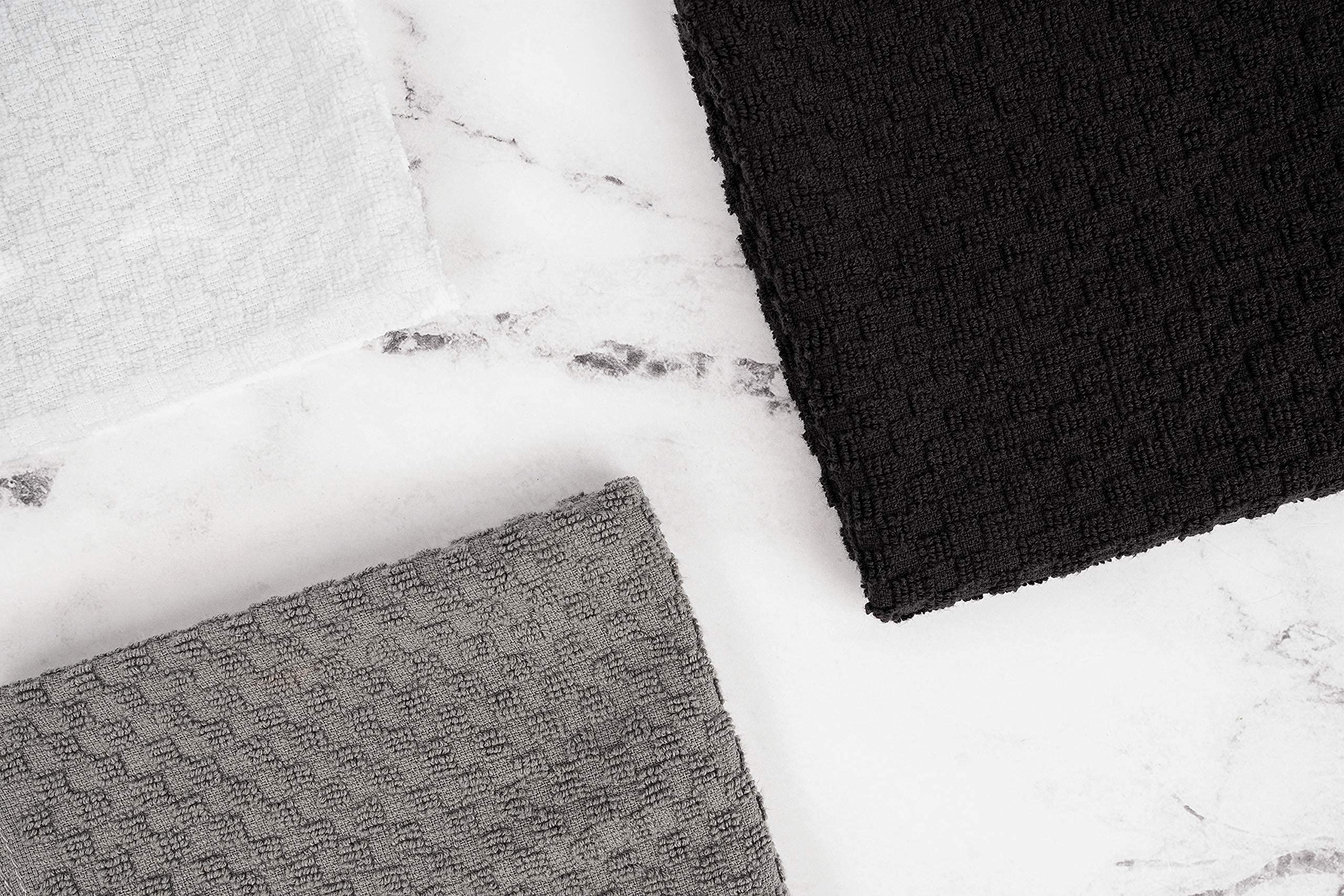 Dish Cloth Towels [12x12] Black and White Dobby Weave Kitchen Dish Towels, Soft and Real Absorbent 100% Cotton - Machine Washable - 12 Pack