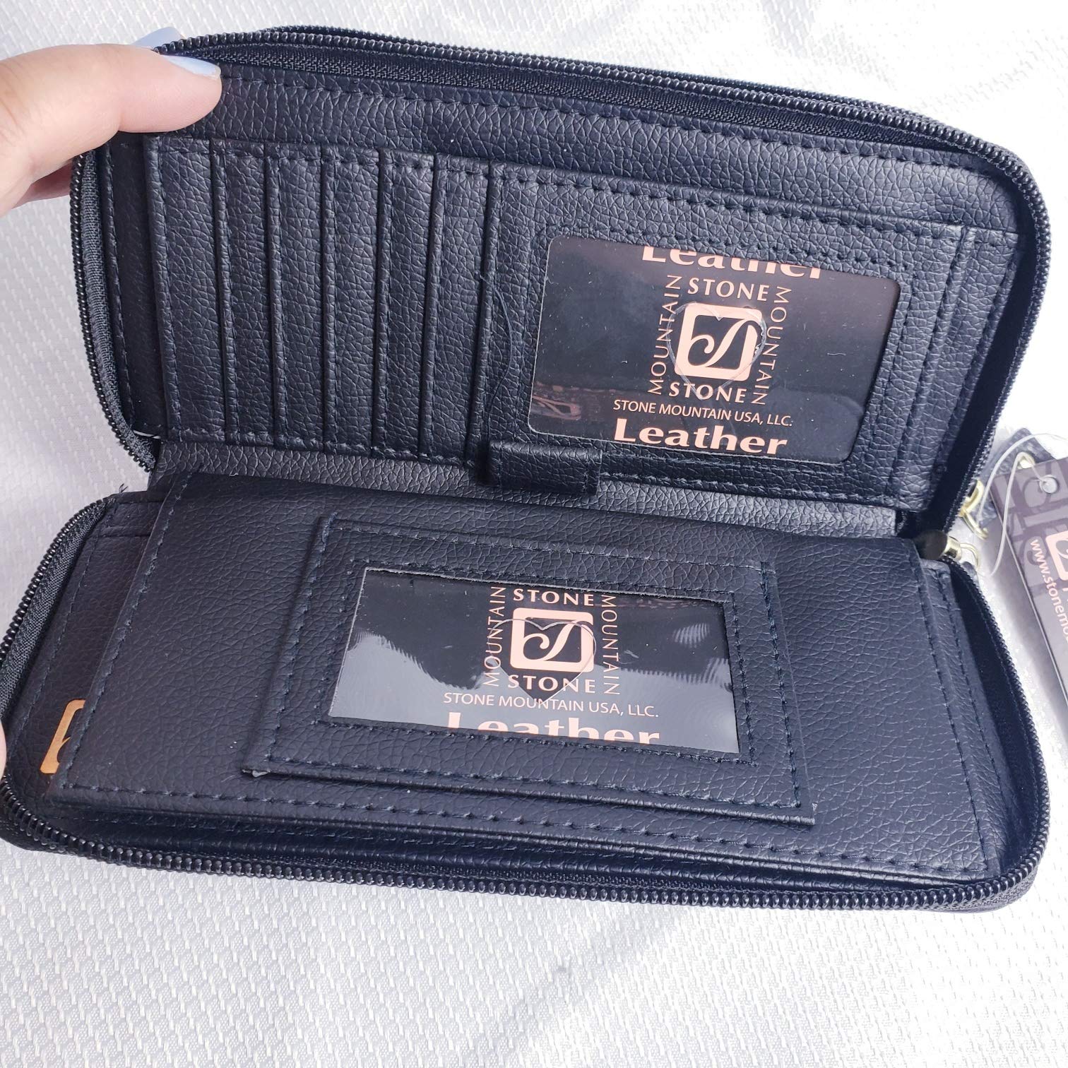 STONE MOUNTAIN black embossed paisley Wristlet Wallet & Checkbook insert SLG