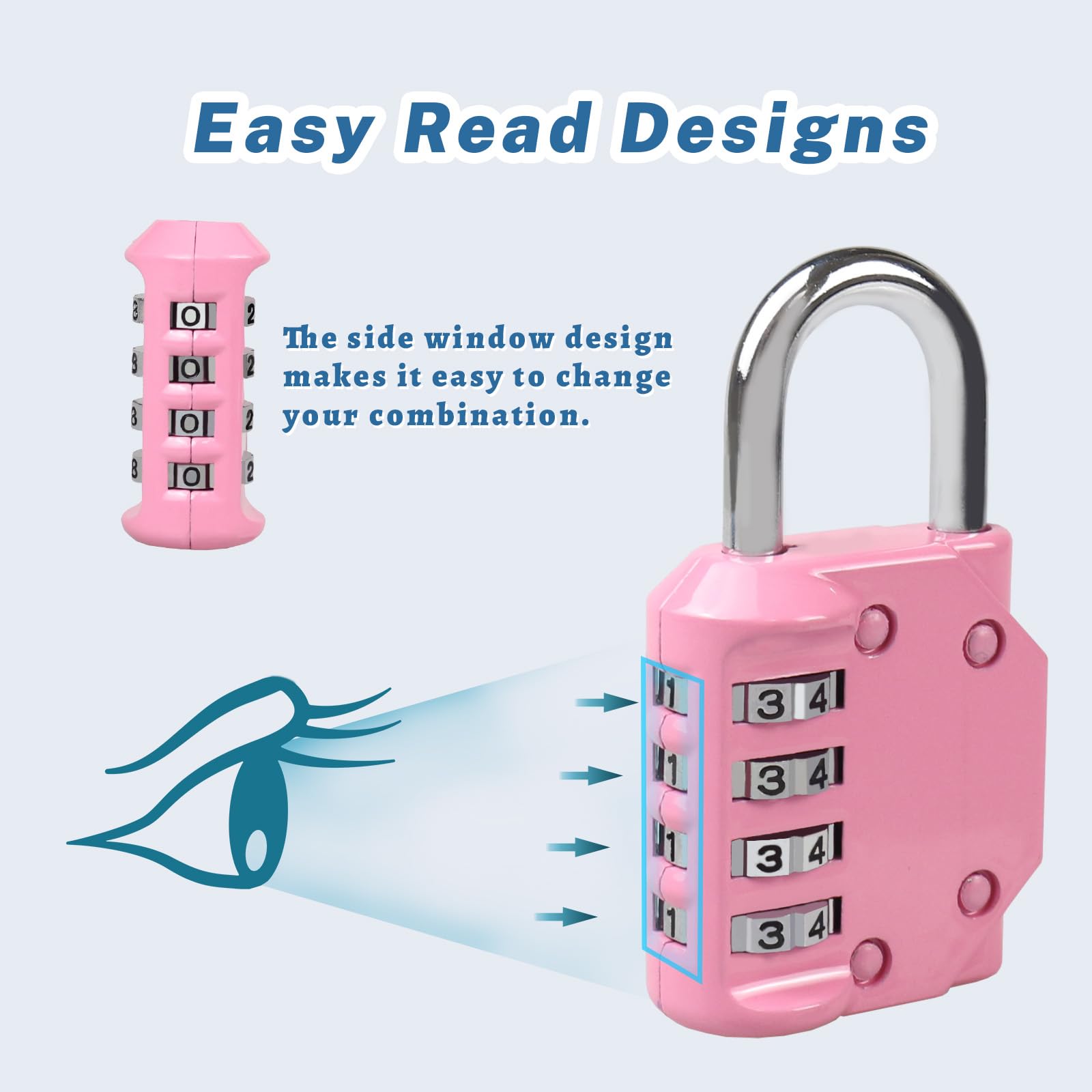 RESET-060 4 Digit Combination Lock Outdoor Padlock for School Gym Sports Locker Fence Toolbox Gate Suitcase Hasp Pink