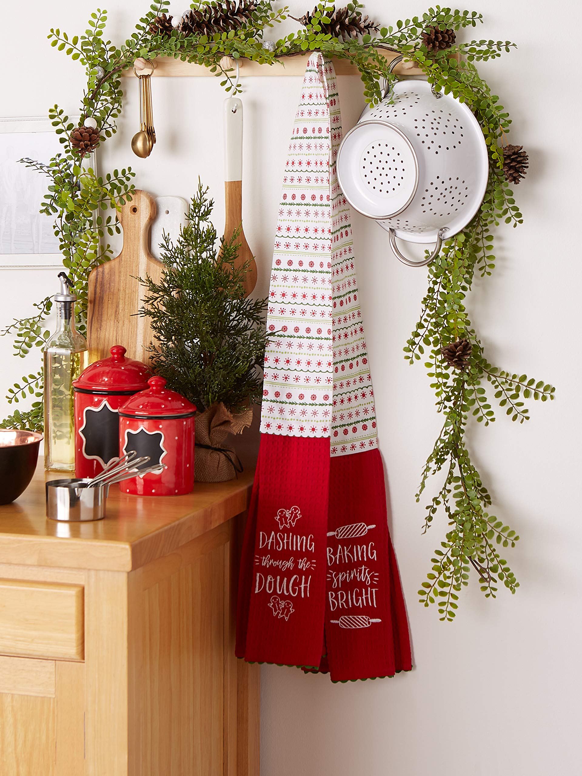 DII Christmas Kitchen Décor, Holiday Cooking & Baking Accessories Machine Washable Cotton, Towel Scarf, 4x70, Dashing Through The Dough