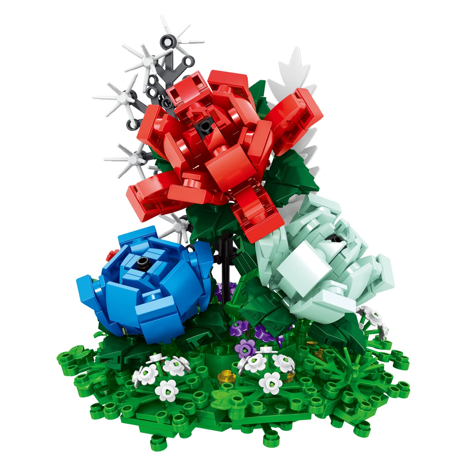 Flower Bouquet Building Kit for Adult, Collection DIY Creative Plant Ideas Display Set Decorate Office Home, STEM Education Construction Building Blocks for Kids Ages 8-12