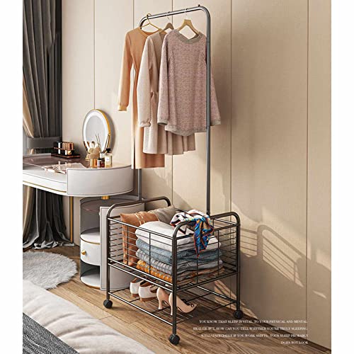 Laundry Cart with Clothes Rack,Rolling Laundry Hamper Basket Cart with Metal Wire Storage Rack and Hanging Rack ,Laundry Butler Garment Rack Storage Rack