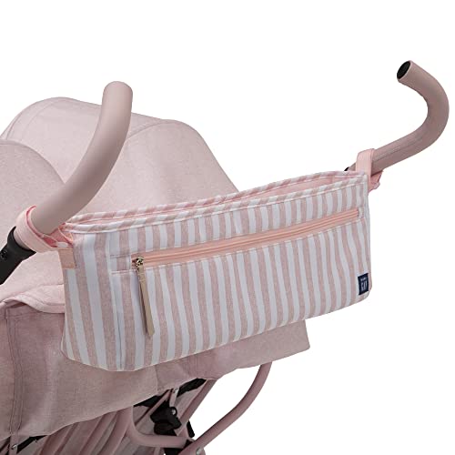 GAP babyGap Classic Side-by-Side Double Stroller - Lightweight Double Stroller with Recline, Extendable Sun Visors & Compact Fold - Made with Sustainable Materials, Pink Stripes