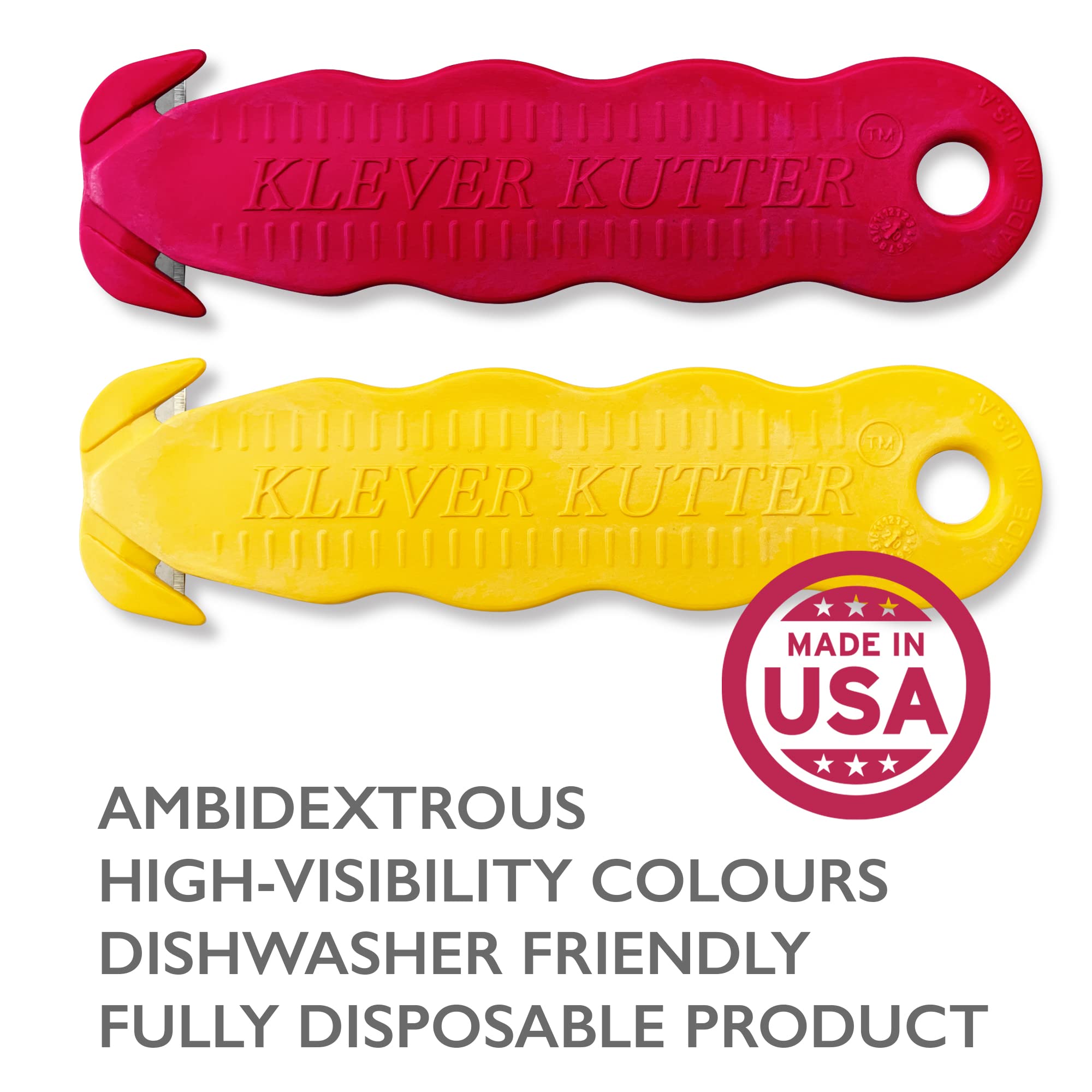 Klever Innovations KCJ-1R Safety Cutter, Advanced Plastic Polymers, 4-5/8β, Red (Pack of 10)