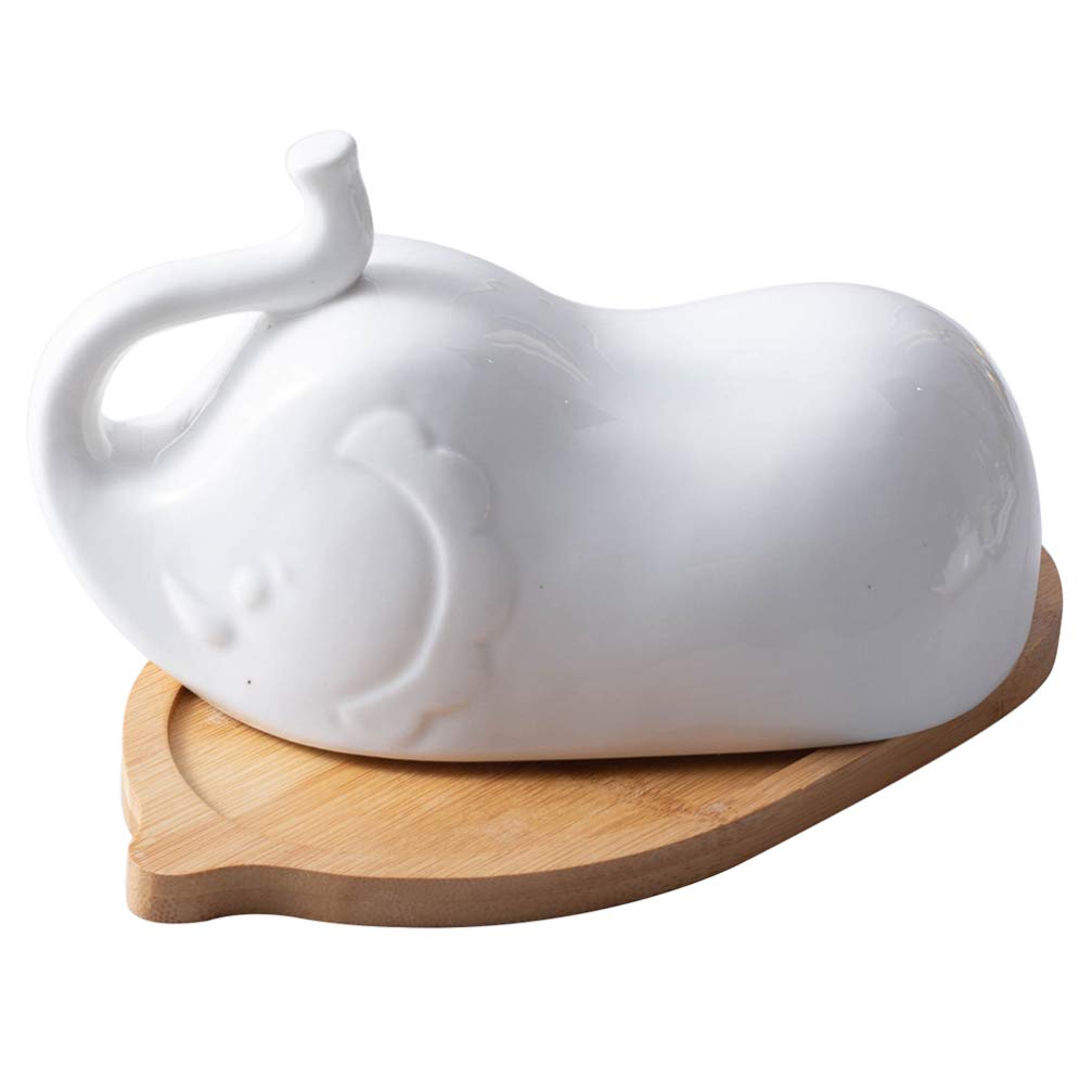 Elephant large butter dish Butter Dish Ceramic Butter Holder Animal Butter Tray with Lids Elephant Butter Keeper Container Margarine Holder Cheese Board Ceramic Food dinner plates Plate fruite plate