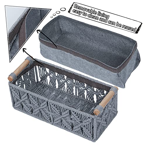 Toilet Paper Basket Macrame Bathroom Storage Baskets with Removable Cloth Boho Decorative Woven Basket for Countertop,Toilet Tank,Shelf,Dressing Table