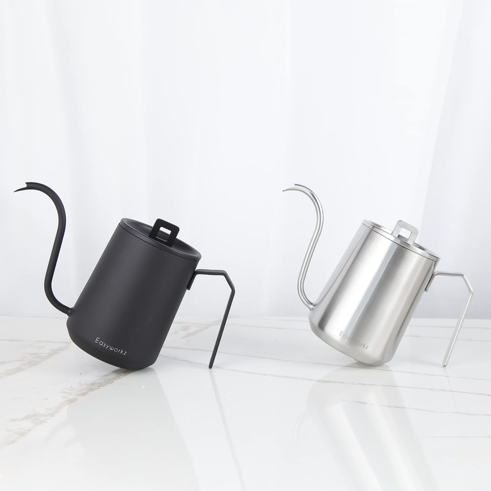 Easyworkz Gooseneck Pour Over Coffee Kettle 20 oz Stainless Steel Hand Drip Coffee Pot With Long Narrow Spout, Matte Black