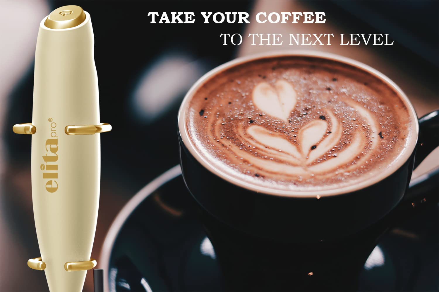 ELITAPRO ULTRA-HIGH-SPEED 19,000 RPM, Milk Frother DOUBLE WHISK, Unique Detachable EGG BEATER and STAND For quick preparation (Ivory/Gold)