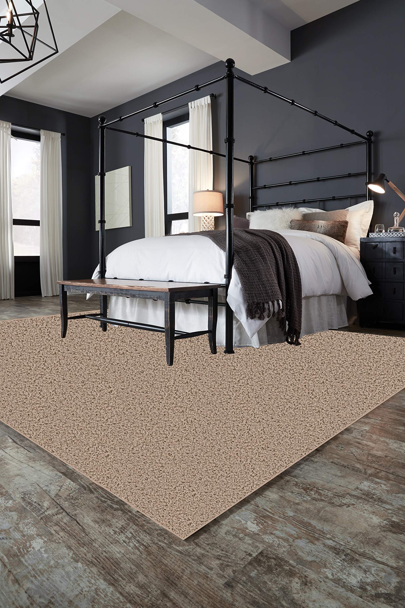 KOECKRITZ 9’x12’ Beige Area Rug. Frieze Plush Textured Carpet for Residential or Commercial use. Approximately 1/2" Thick with Binding.