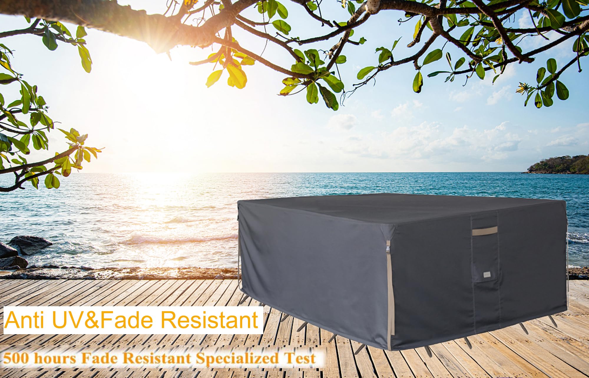 Garden Balsam Heavy Duty Waterproof Patio Furniture Covers,Fading Resistant Outdoor Table and Chair Covers Rectangular 64"Wx 52"D x 28"H Dark Grey