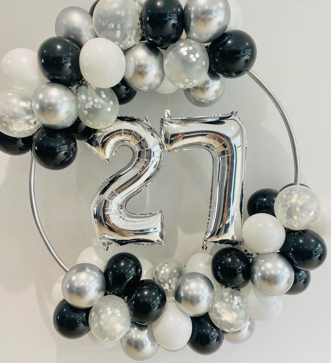 Holtour Black Metallic Silver White Balloon Garland Arch Kit 187PCS Balloons for Wedding Birthday Party Backdrop Decorations Halloween New Year Celebrate Decor