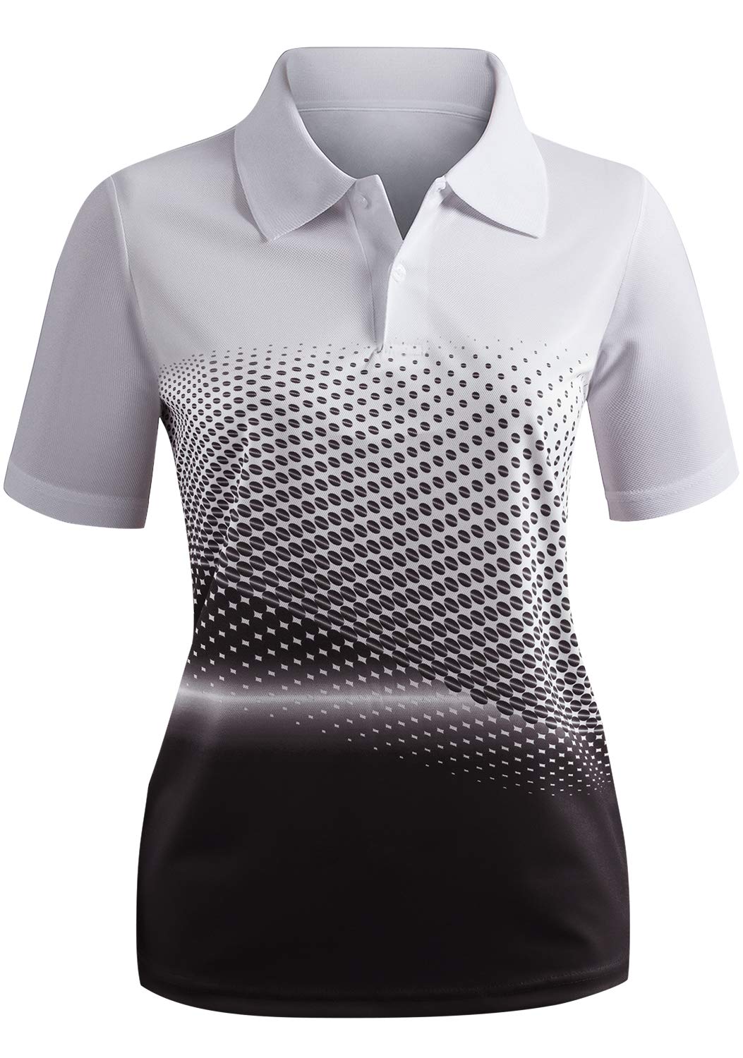 CLOVERY Quick Drying Active Wear Short Sleeve 2-Button Polo Top Black Medium
