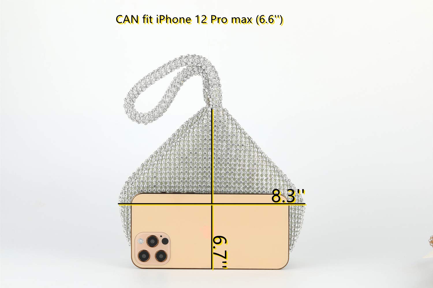 Vgift Rhinestone Purse, Women Sparkle Bling Wristlet Clutch Evening Bag for Prom Party Night Out, Silver