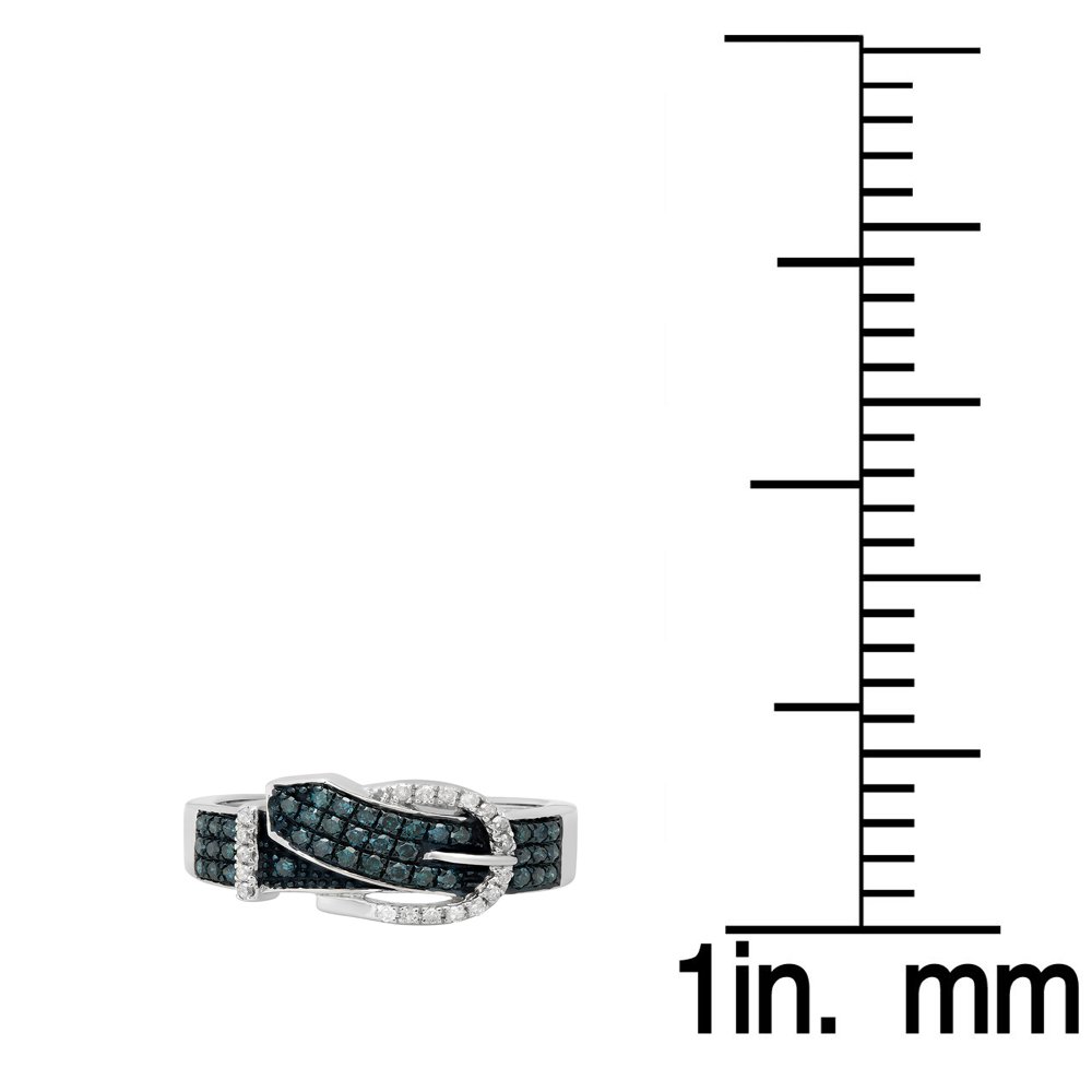 Dazzlingrock Collection 0.40 Carat (ctw) Sterling Silver Round Blue & White Diamond Buckle Right Hand Band, Size 8