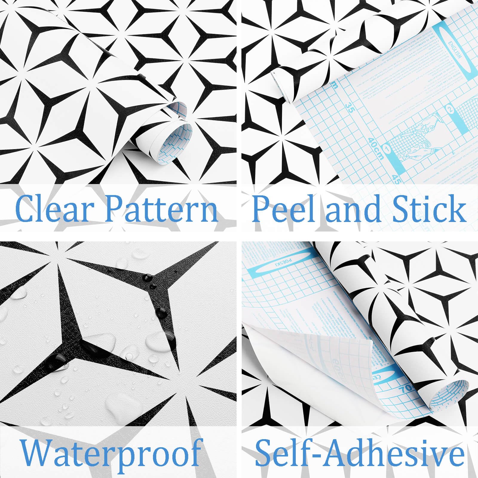 Heroad Wall Paper Peel and Stick Modern Black and White Wallpaper Peel and Stick Boho Geometric Contact Paper for Cabinets and Drawers Renter Friendly Self-Adhesive Removable Waterproof 17.7β x 118β
