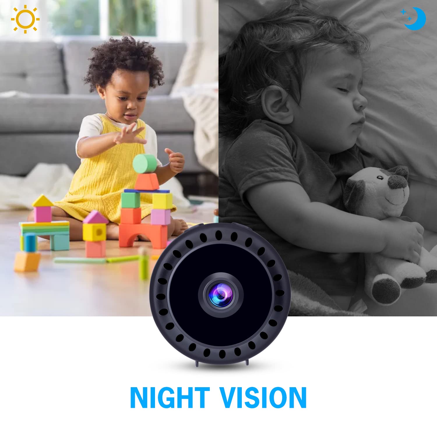 GAUYREU Hidden Cameras for Home Security, Full HD Mini Spy Camera Wi-Fi Wireless Cam, Small Nanny Camera with Remote View, Night Vision, Bulit-in Battery Tiny Spy Cam Indoor/Outdoor