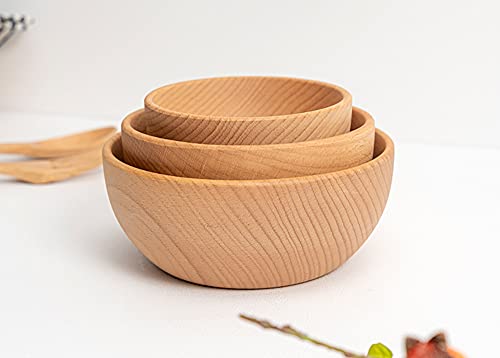 Ebrima Beech Round Bowl Wooden Salad Bowl Household Solid Wood Fruit Bowl (large)