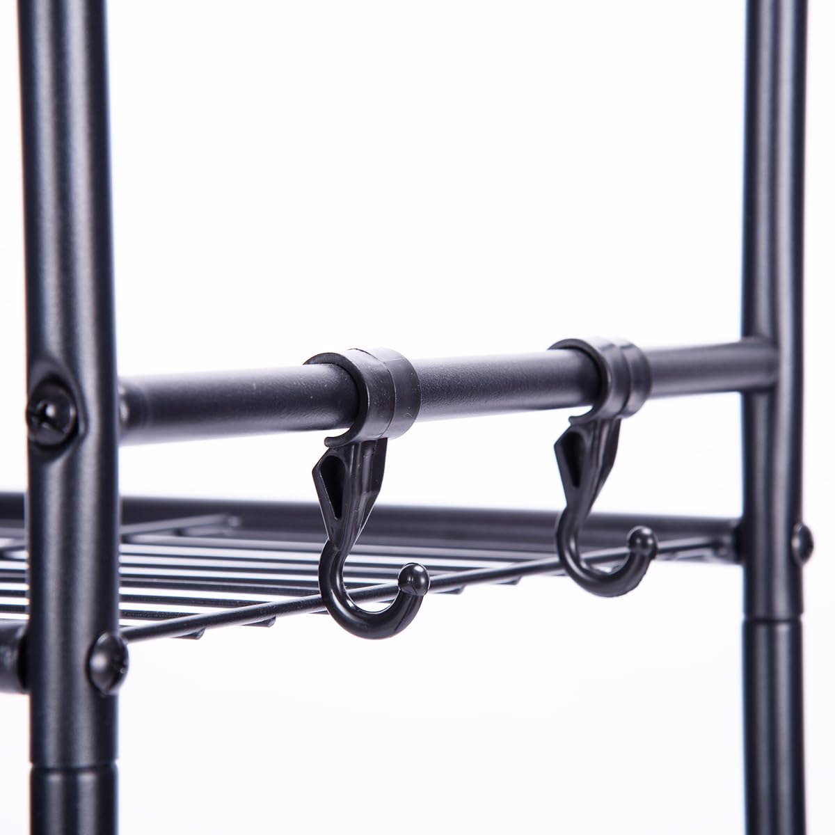 UPVOTED 5-Tier Free Standing Wire Rack Adjustable Metal Shelving Storage Unit for Pantry Laundry Kitchen Office, with 4-Hooks, Black