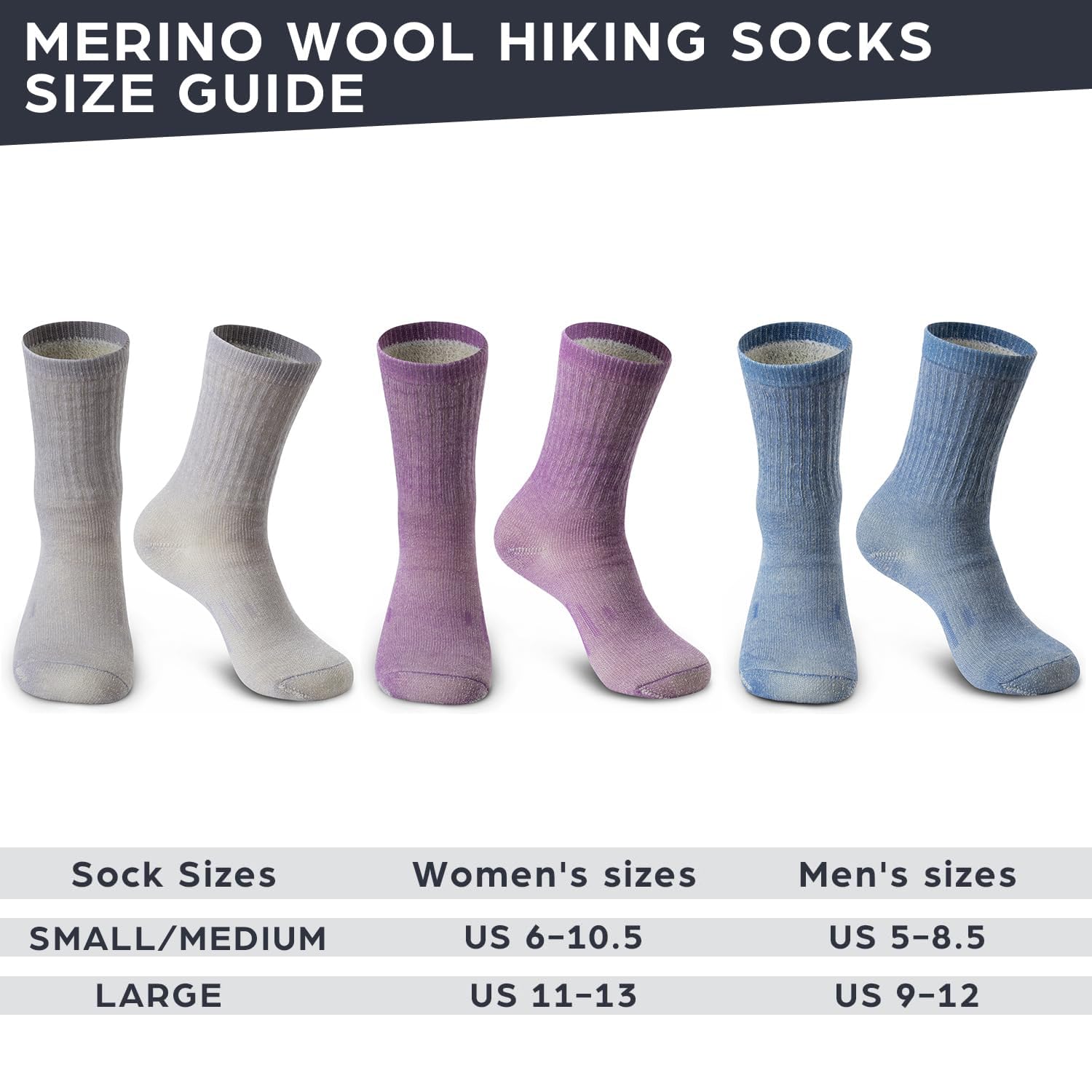 DG Hill 6 Pairs 80% Merino Wool Socks For Men And Women Warm Thermal Wool Socks For Hiking Crew Style Moisture Wicking
