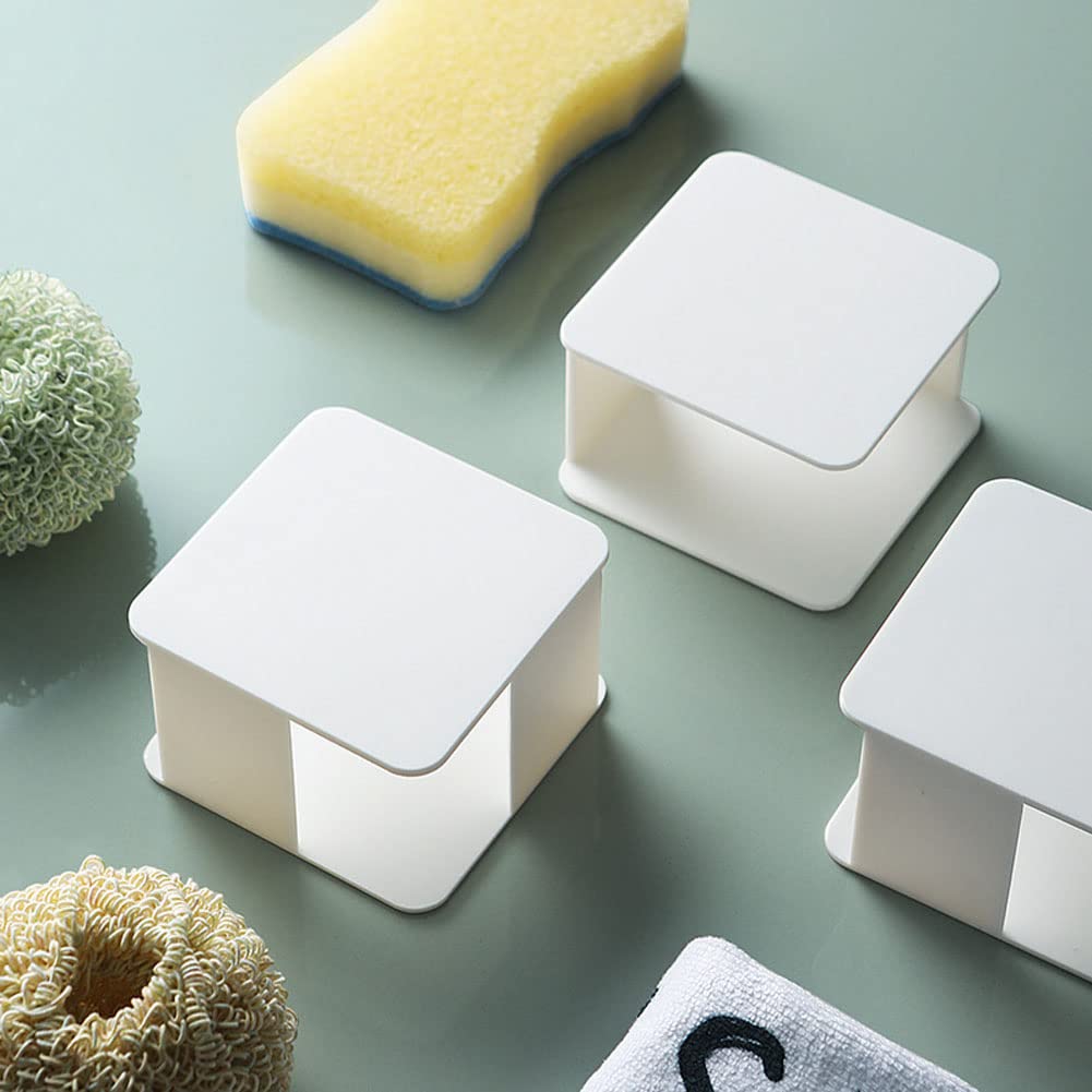 esowemsn 2PCS Plastic Kitchen Sink Sponge Holders White Adhesive Sponge Holder for Kitchen Sink Bathroom Shower Sponge Organization