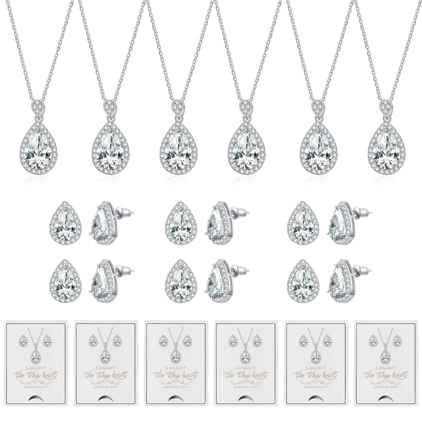 DHQH 6 Sets Bridesmaid Proposal Gifts Teardrop Jewelry Set for Bridal Bridesmaid Necklace Earring Set for Wedding Jewelry Set for Women