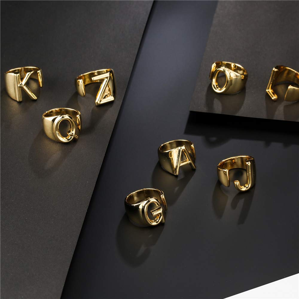 cmoonry 18K Gold Plated Initial Rings for Women Men Statement Open Letter Ring Adjustable Party Jewelry Birthday Gift (N)