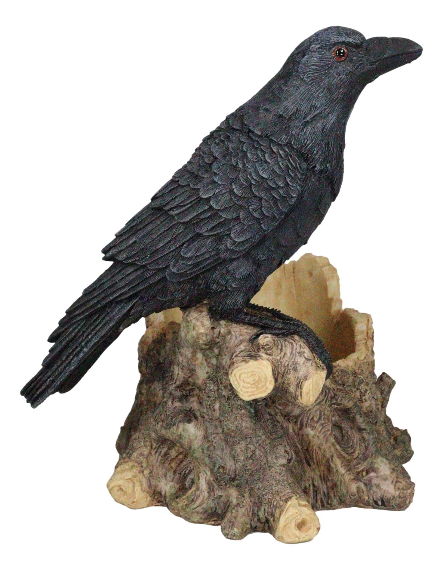 Ebros Gift Macabre Potion Raven Crow Perching On Tree Stump Wine Bottle Holder Figurine Mystical Halloween Kitchen Home Decor Statue Gothic Ravens Crows Edgar Poe Quoth The Raven Nevermore